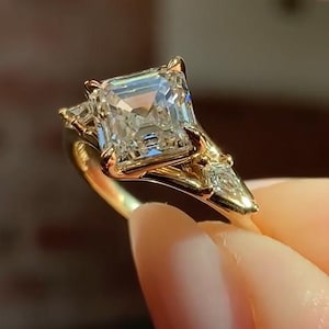 Three Stone Engagement Ring, Split Shank Wedding Ring, Asscher & Kite ...