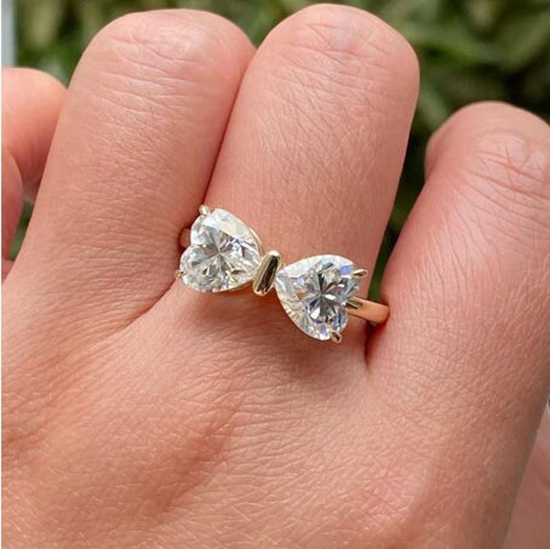 Two Stone Engagement Ring, Heart Cut Moissanite Ring, Double Heart Ring ...