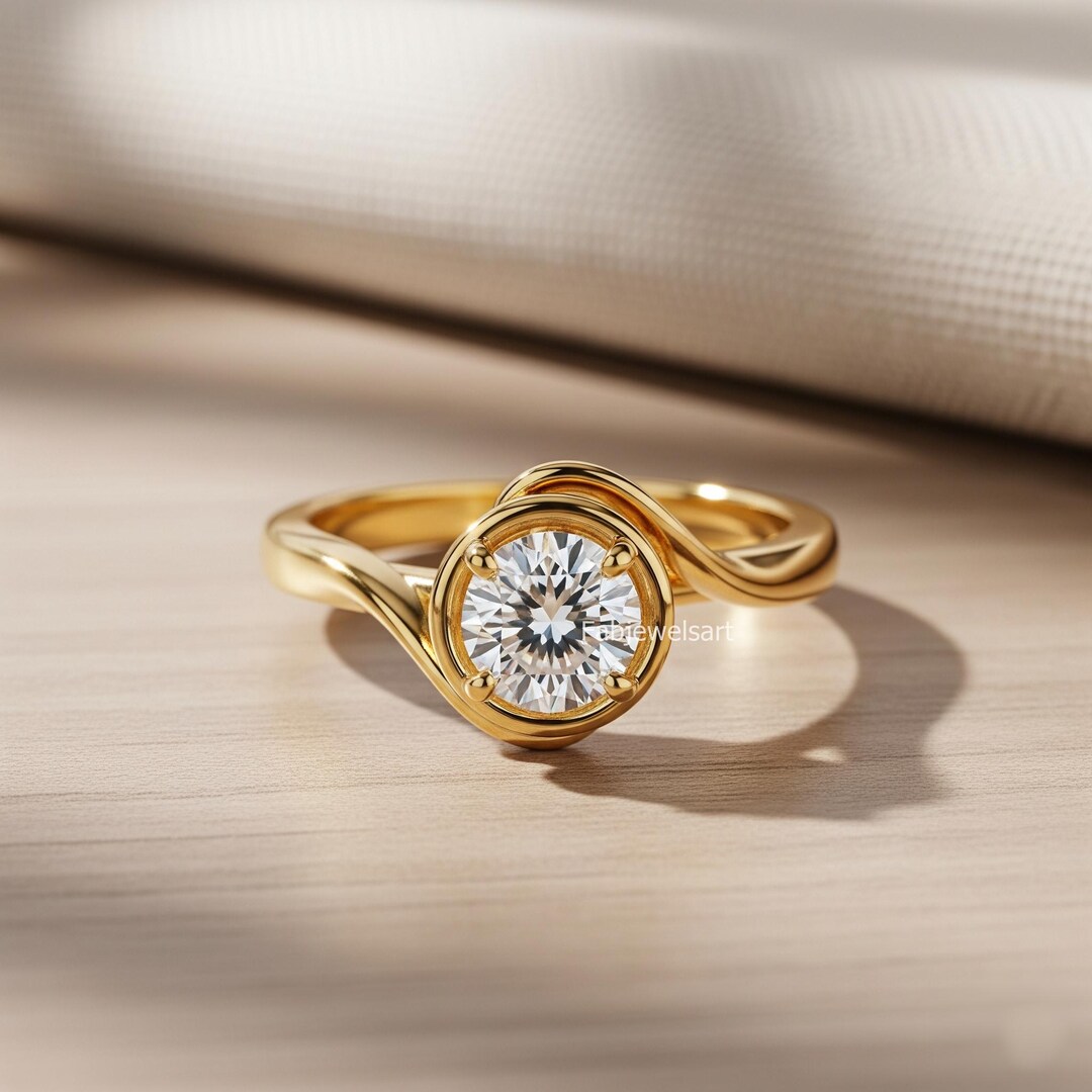 Swirl Bypass Wedding Ring, Round Shape Moissanite Ring, Solitaire ...