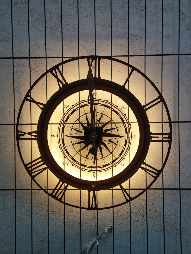 Night Light Clock, Compass Wall Clock, Led Wall Clock, Led Compass ...