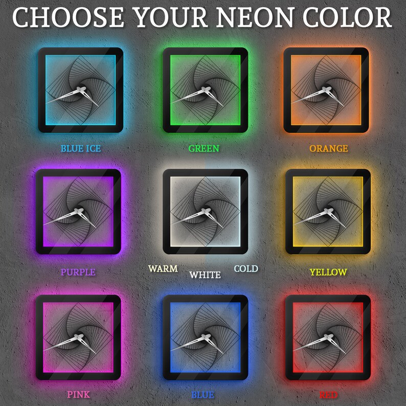 Square Wall Clocks Large, Minimalist Wall Clock, Led Wall Clock, Neon ...