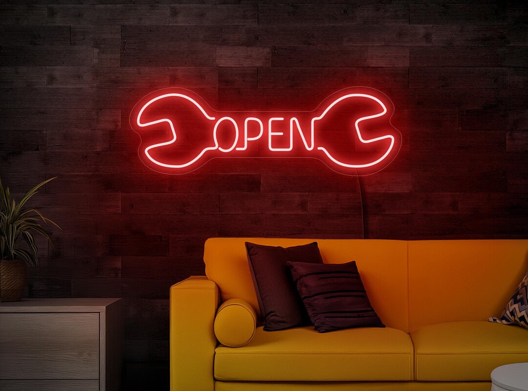 Open Neon Sign, Open Workshop Sign, Garage Neon Sign, Wrench Neon Sign ...