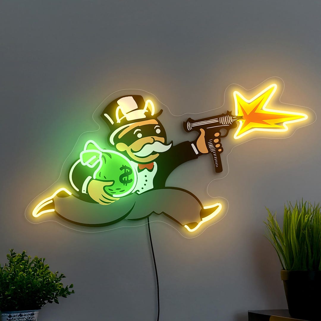 Monopoly Neon Sign, Mr. Monopoly With Gun Neon Sign, Monopoly Man Neon ...
