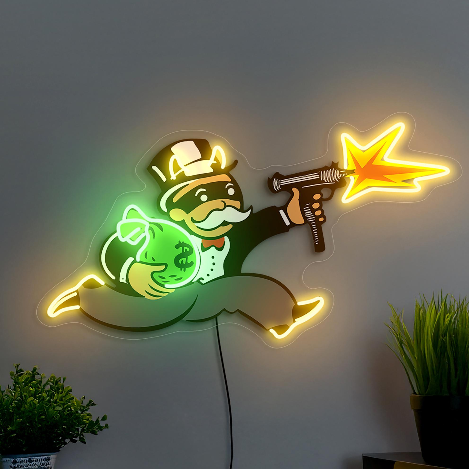 Monopoly Neon Sign, Mr. Monopoly With Gun Neon Sign, Monopoly Man Neon ...