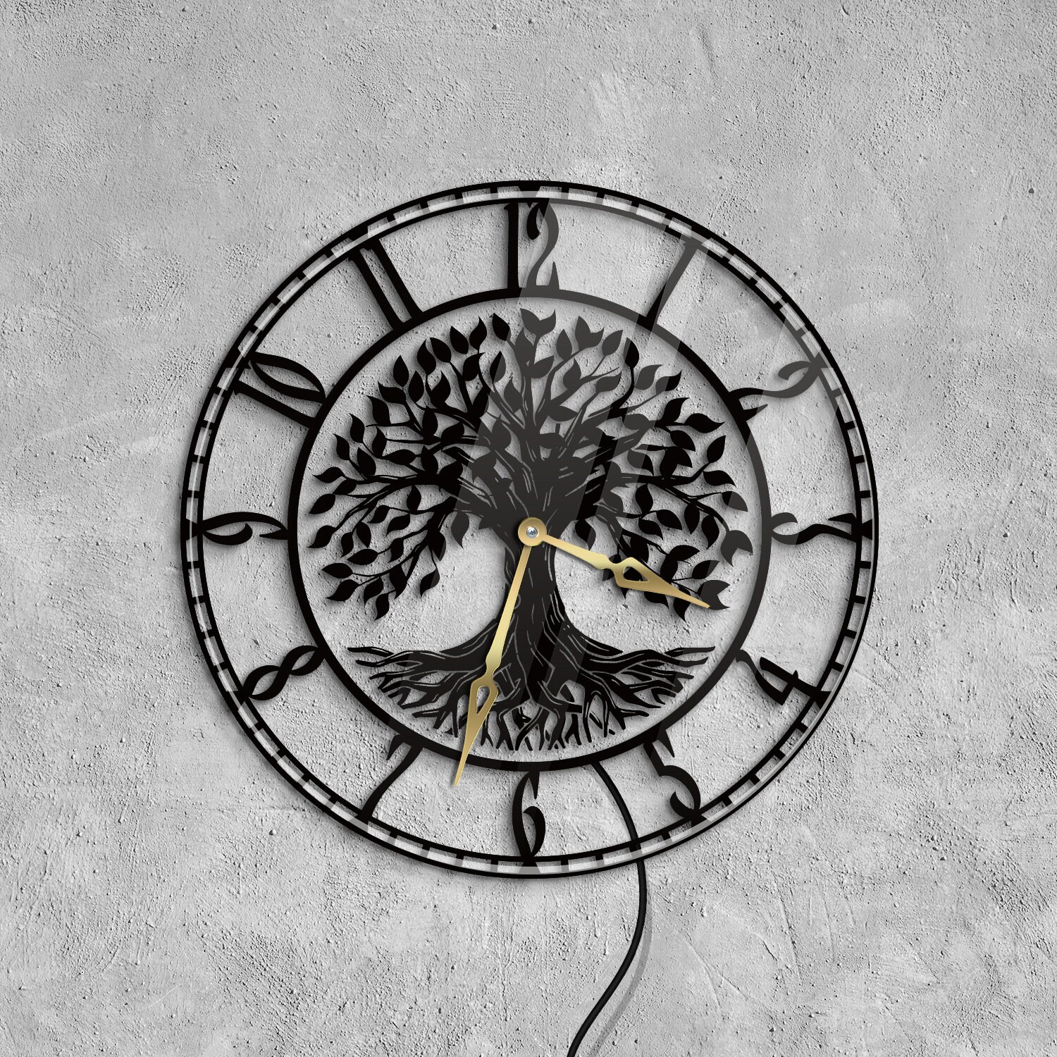 Tree of Life Wall Clock, Yellow Wall Clock, Wall Clock With Led Light ...