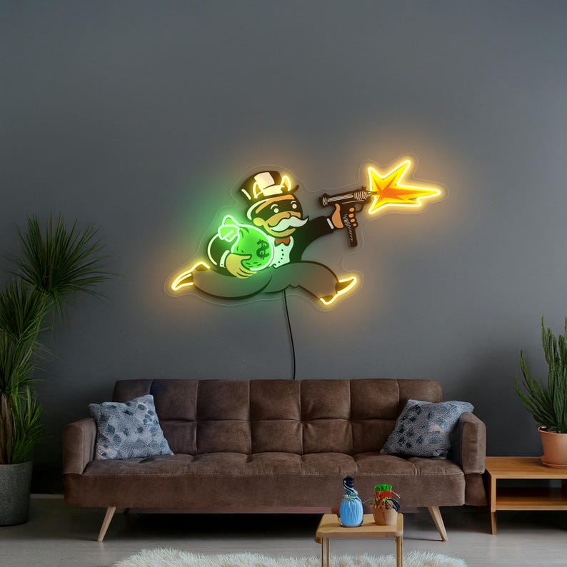 Monopoly Neon Sign, Mr. Monopoly With Gun Neon Sign, Monopoly Man Neon ...