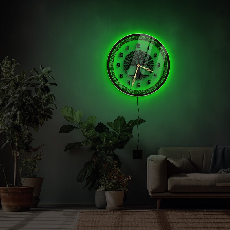 Tree Wall Clock, Blue Wall Clock, Tree of Life Wall Clock, Neon Wall ...