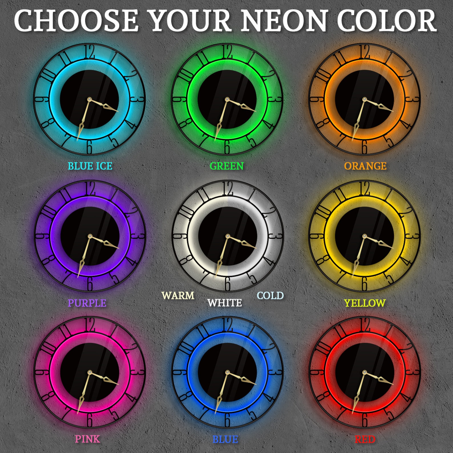 Neon Wall Clock, Wall Clock With Led Light, Wall Clock With Numbers ...