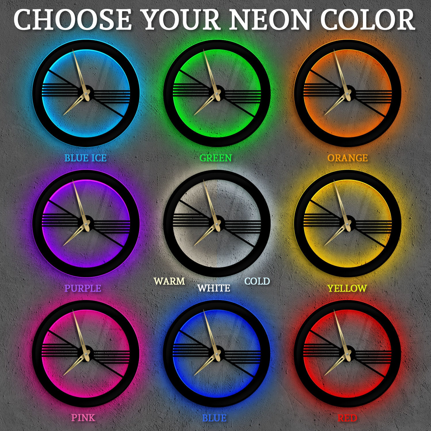 Minimalist Wall Clock, Night Light Clock, Led Wall Clock, Neon Wall ...