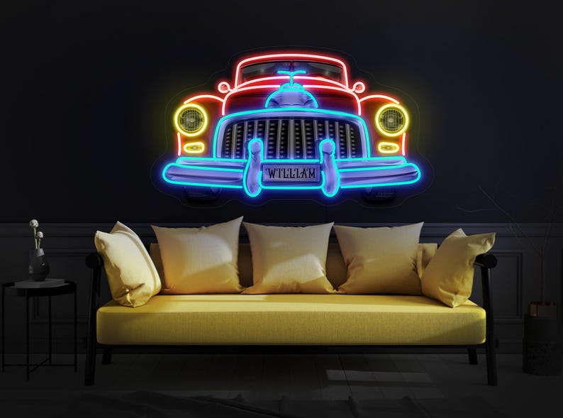 Retro Car Neon Sign, Car Neon Sign, Vintage Car Led Sign, Car Lover ...
