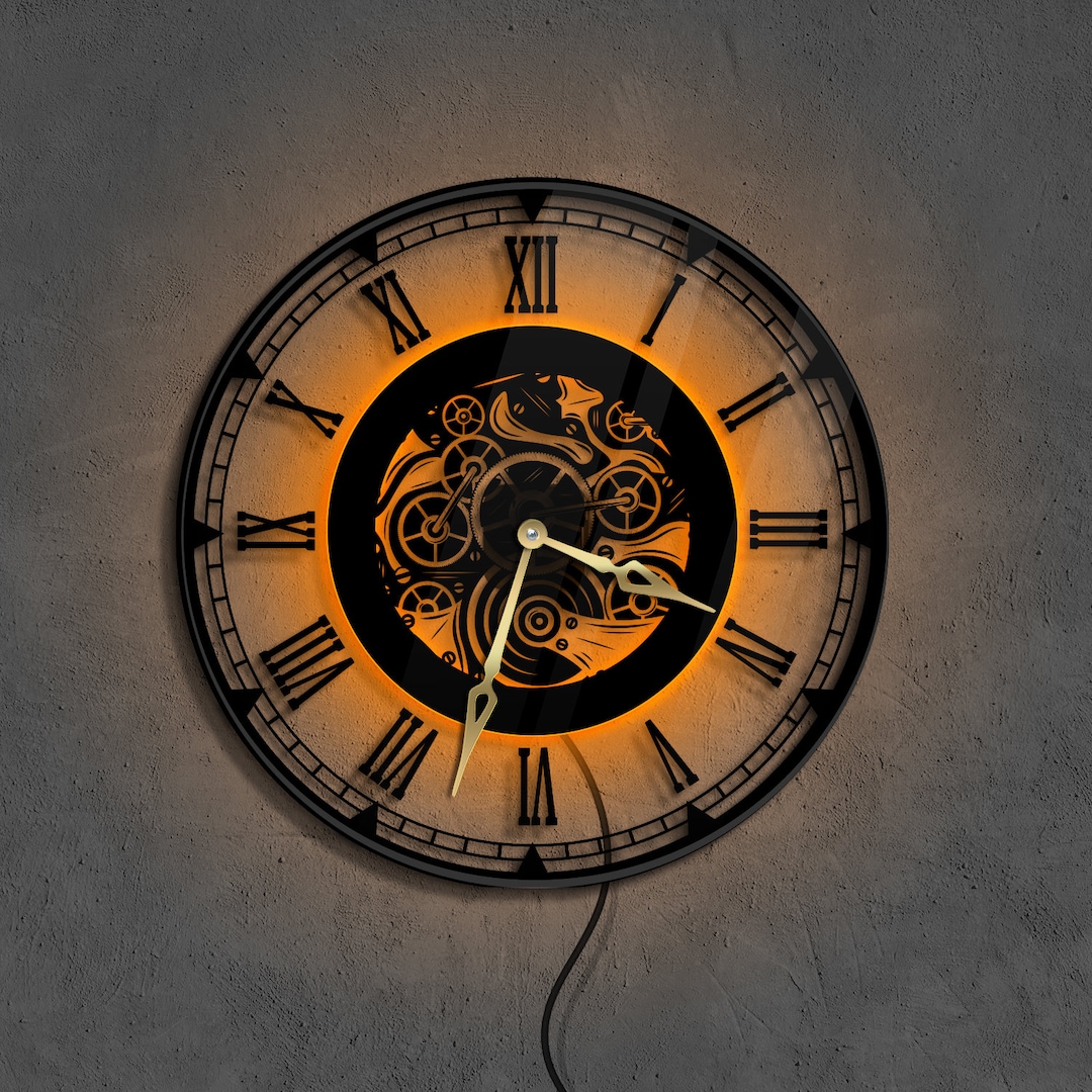 Silent Wall Clock With Numbers, Gear Wall Clock, Neon Wall Clock, Wall ...