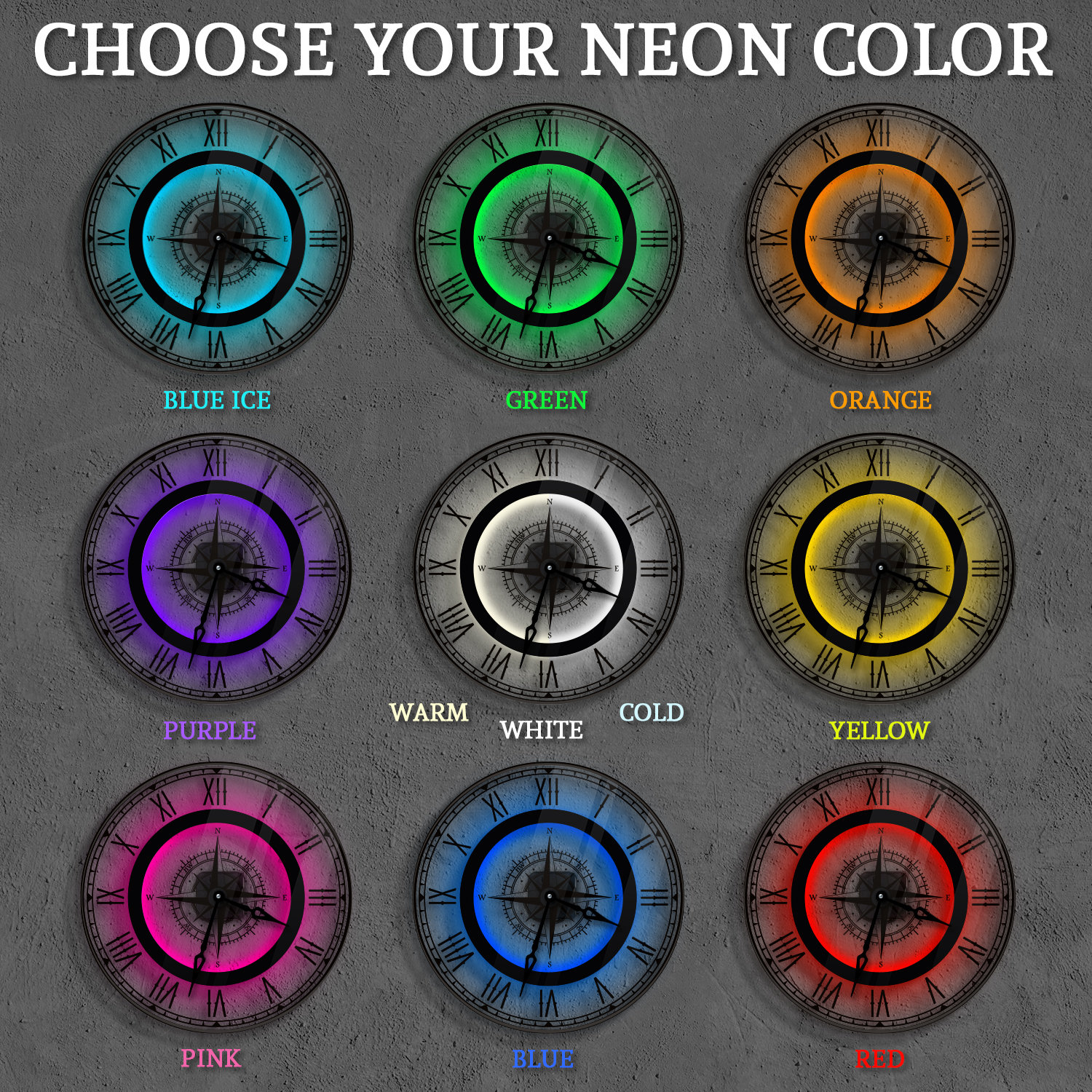 Silent Wall Clock With Numbers, Gear Wall Clock, Neon Wall Clock, Wall ...