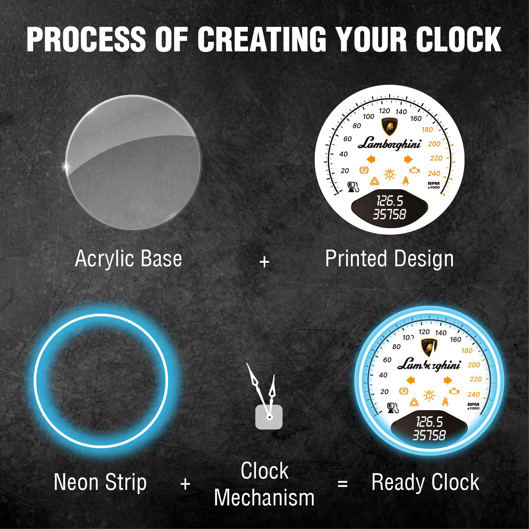 Lamborghini Neon Clock, Lamborghini Wall Clock, Speedometer Wall Clock ...