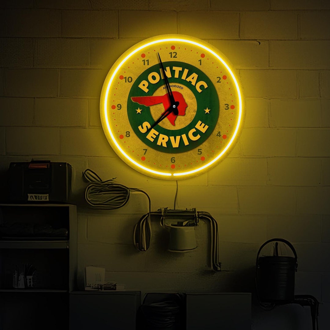 Pontiac Neon Clock, Pontiac Wall Clock, Pontiac Garage Decor, Pontiac ...