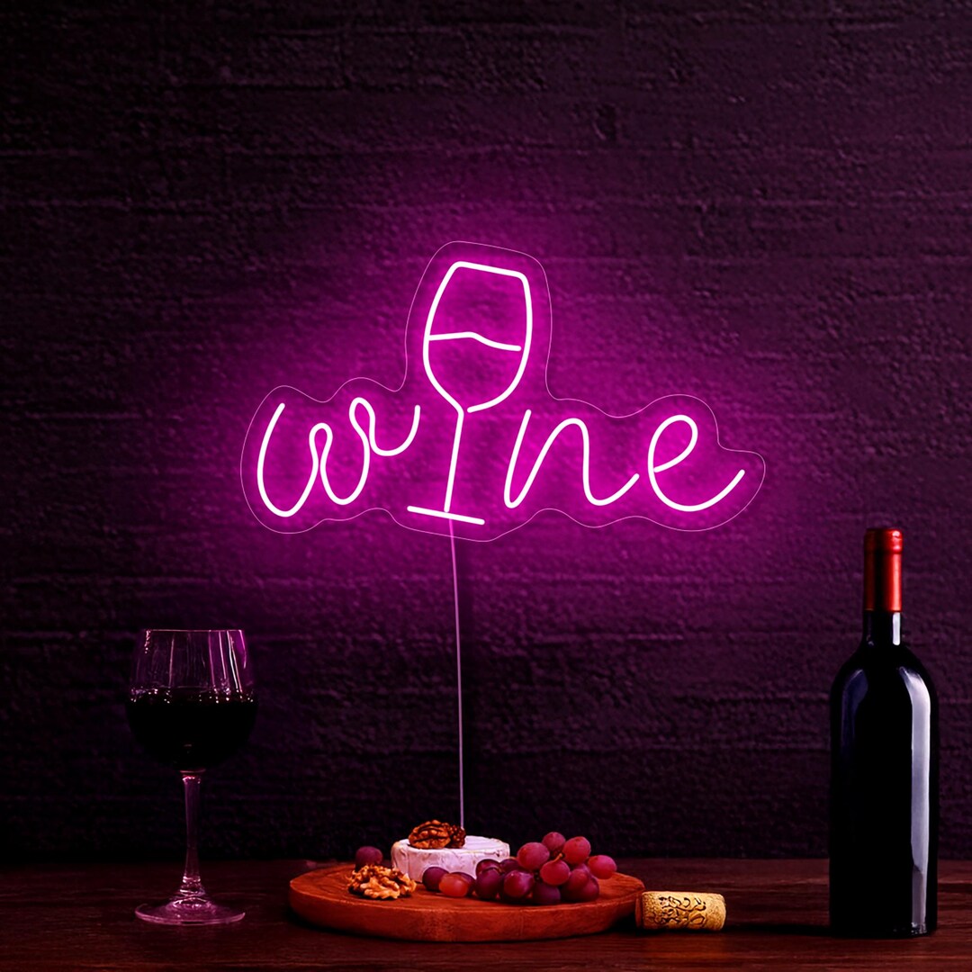 Wine Neon Sign, Wine Glass Sign, Wine Bar Led Sign, Bar Neon Sign Art ...