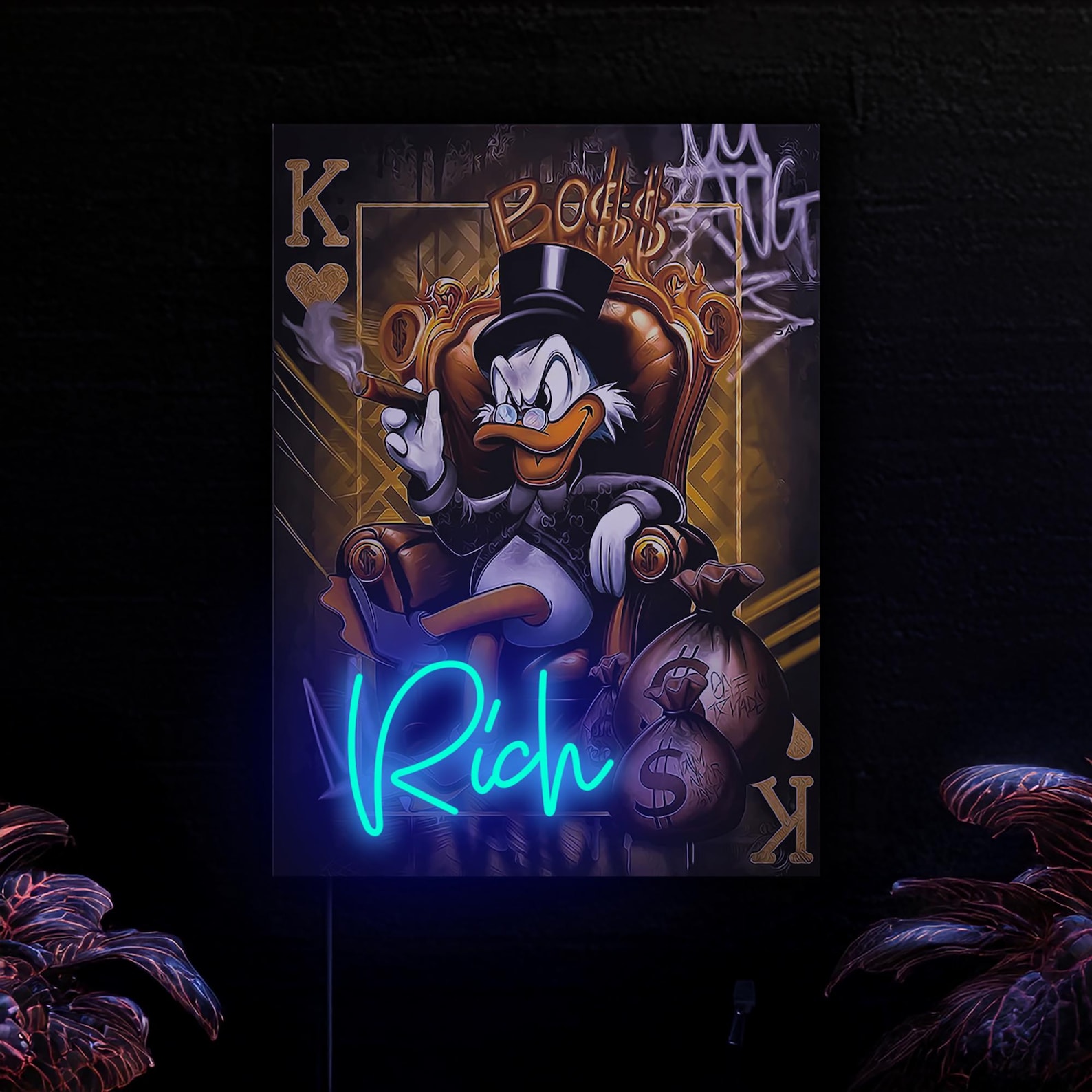 Money Neon Sign, Rich Neon Sign, Scrooge Mcduck Pop Art Artwork, Dollar ...