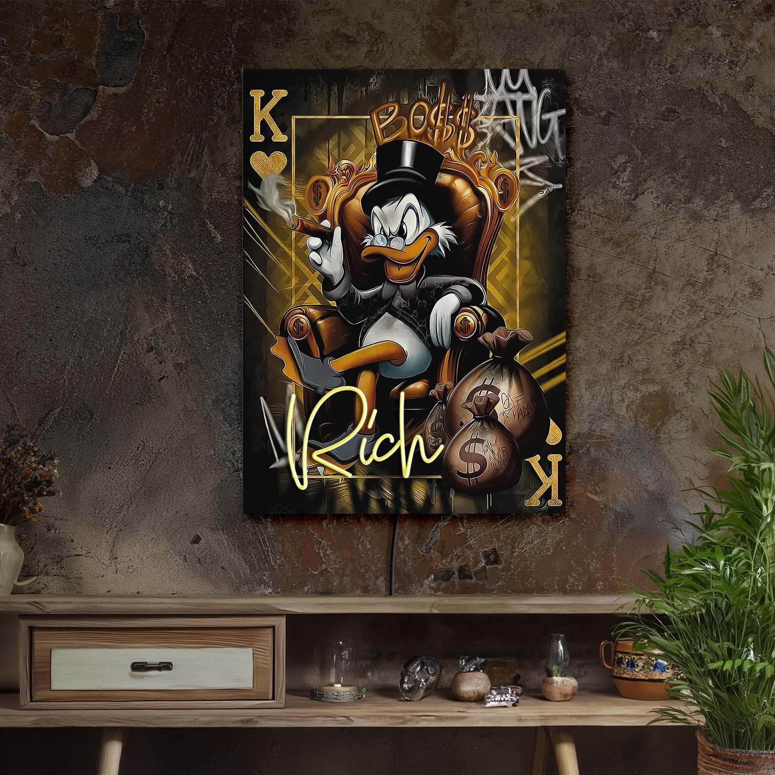 Money Neon Sign, Rich Neon Sign, Scrooge Mcduck Pop Art Artwork, Dollar ...