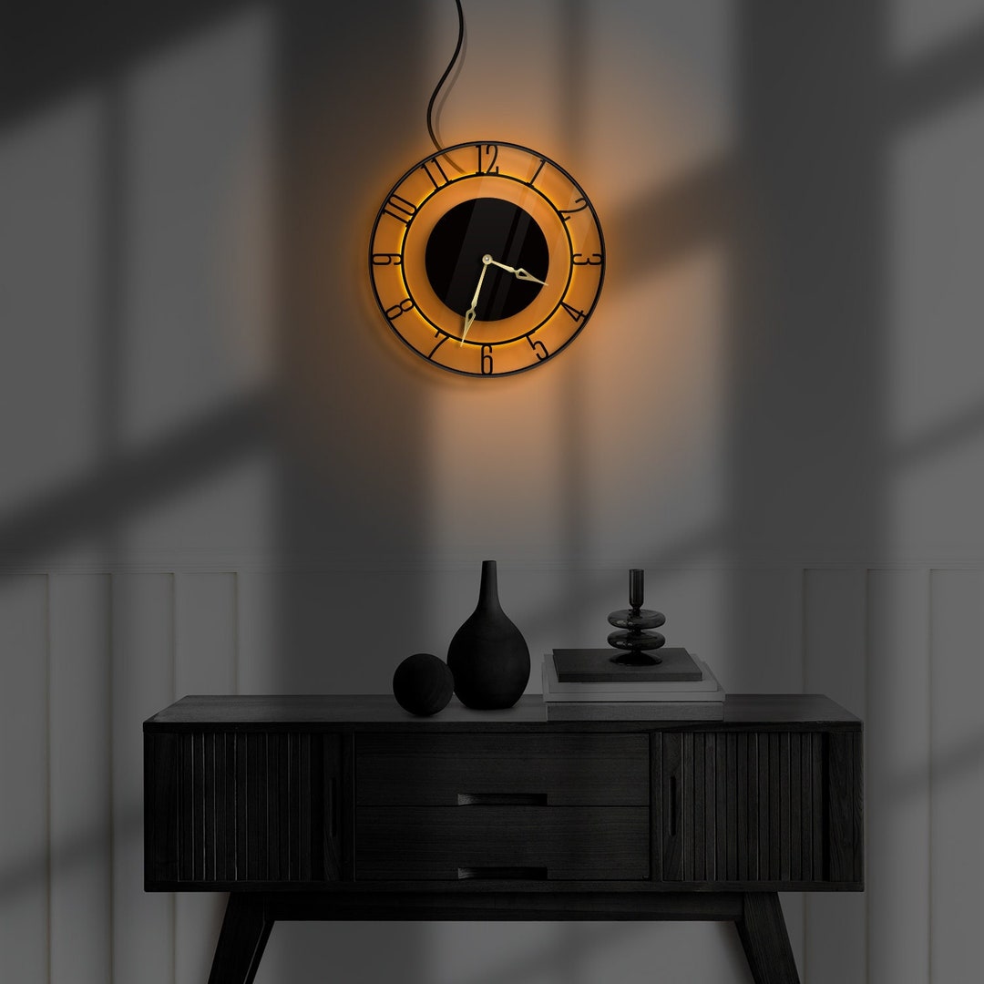 Wall Clock Modern With Light, Minimalist Wall Clock, Wall Clock Led ...
