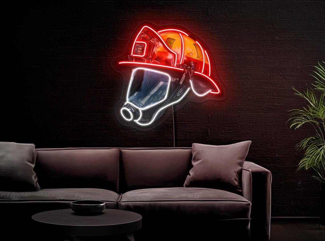Firefighter Helmet Neon Sign, Firefighter Led Sign, Firefighter Artwork ...