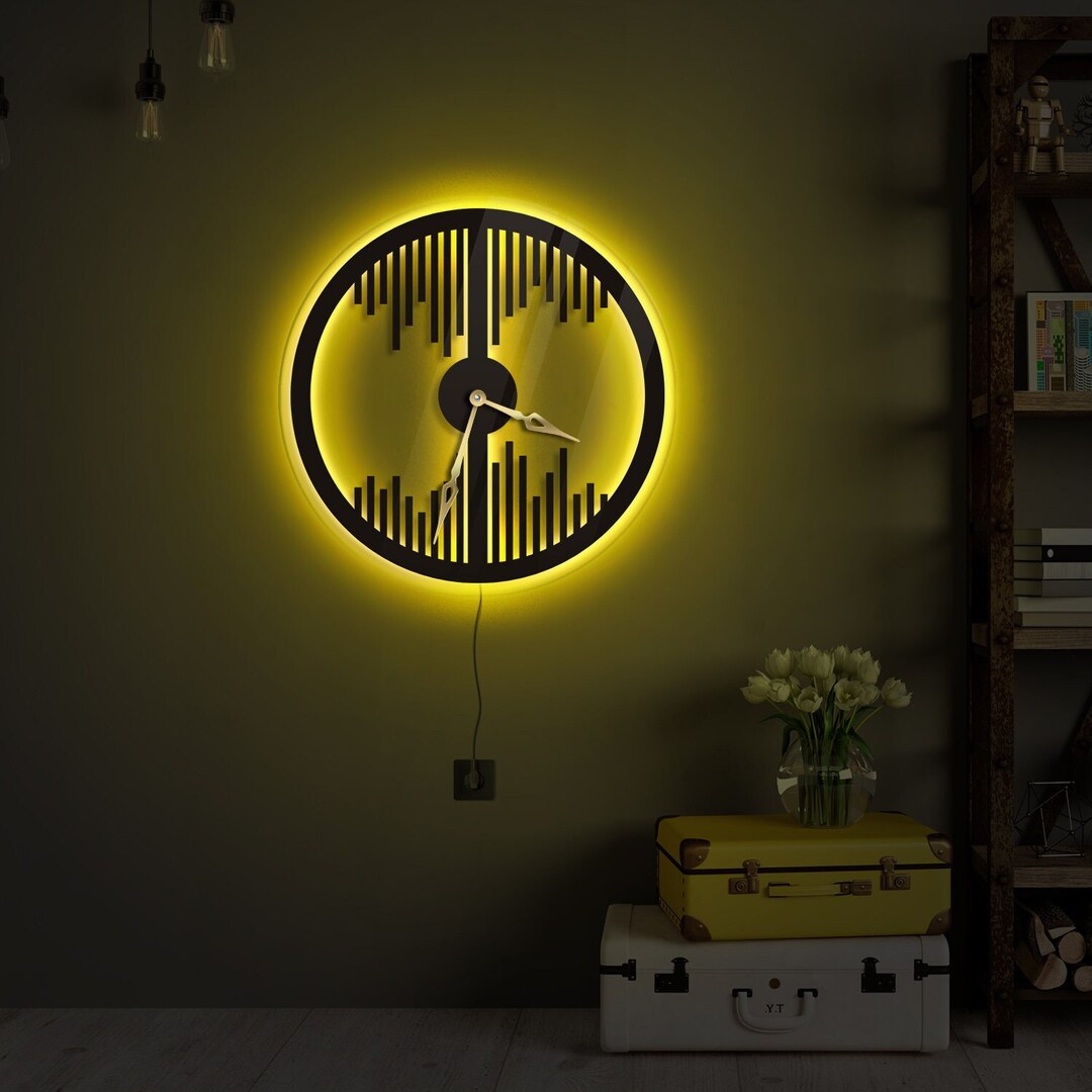 Music Wall Clock, Wall Clock Led Lighted, Light Wall Clock, Neon Wall ...