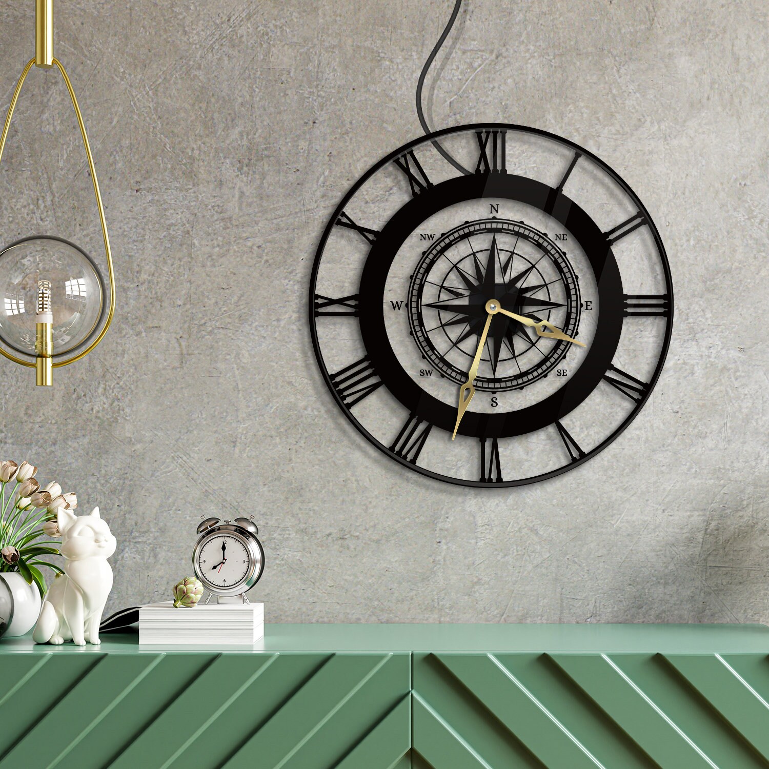 Wall Clock With Led Light, Unique Wall Clock With Numbers, Compass Wall ...