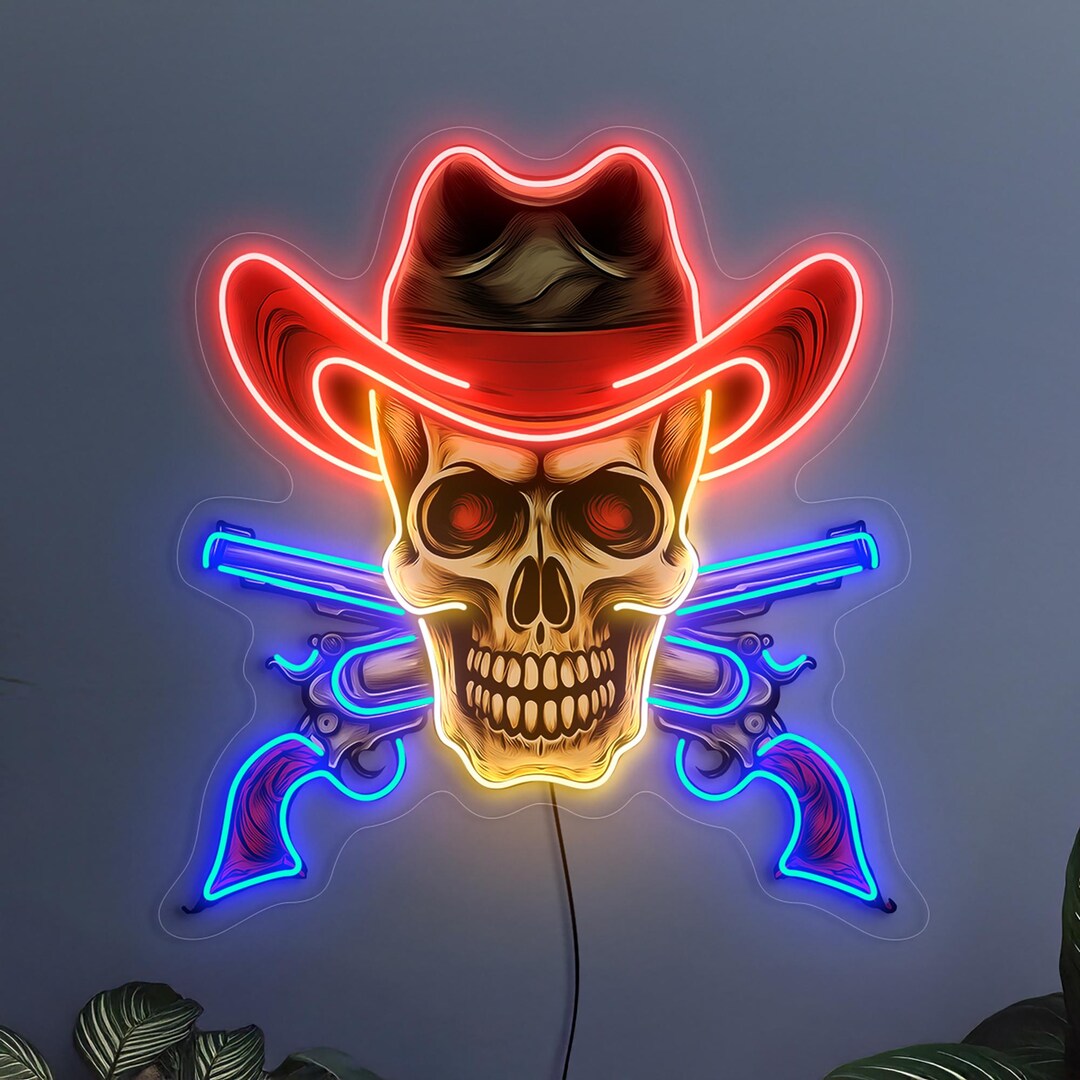 Cowboy Skull Neon Sign, Dead Cowboy Neon Sign, Gun Man Neon Sign ...
