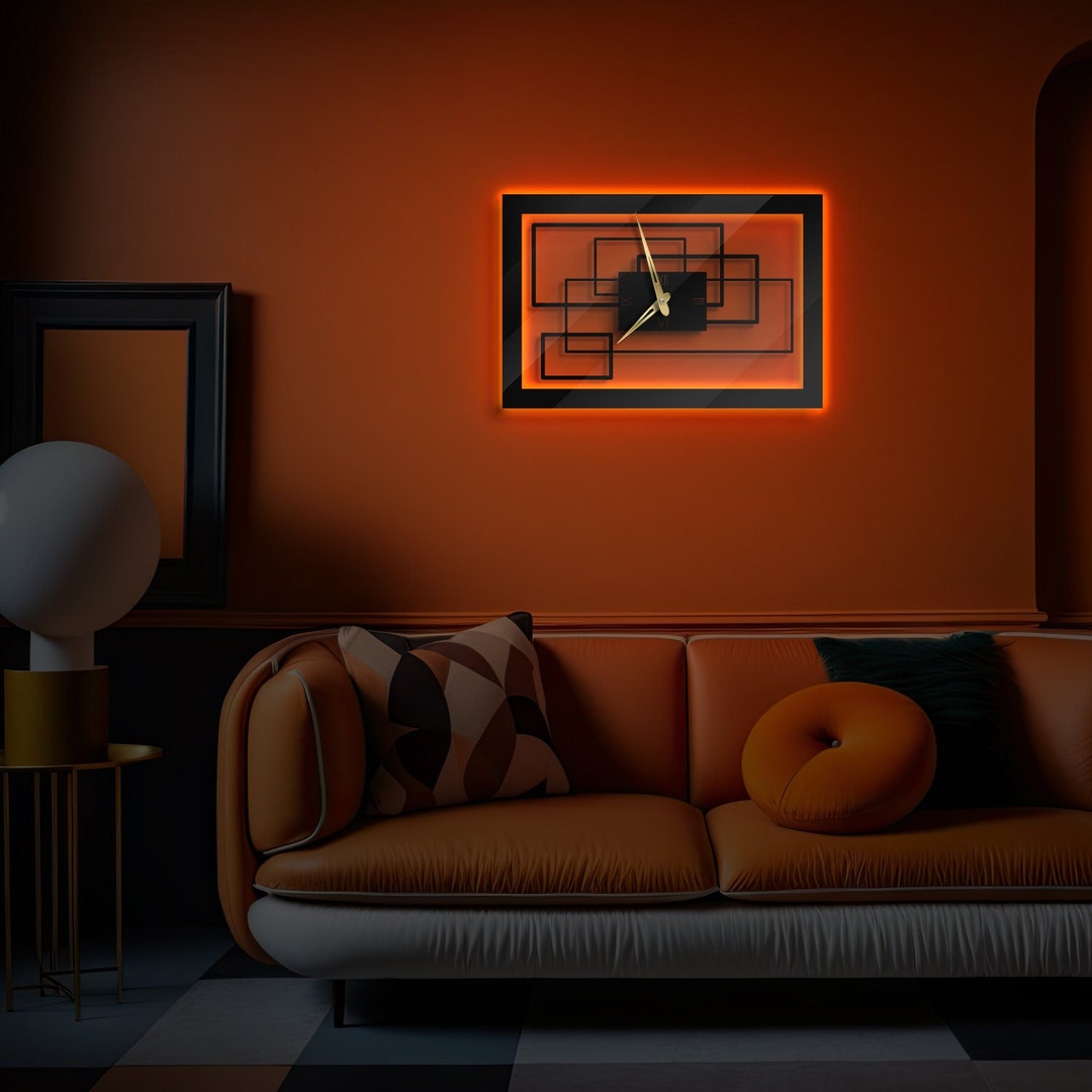 Rectangle Wall Clock, Minimalist Wall Clock, Led Wall Clock, Neon Wall ...