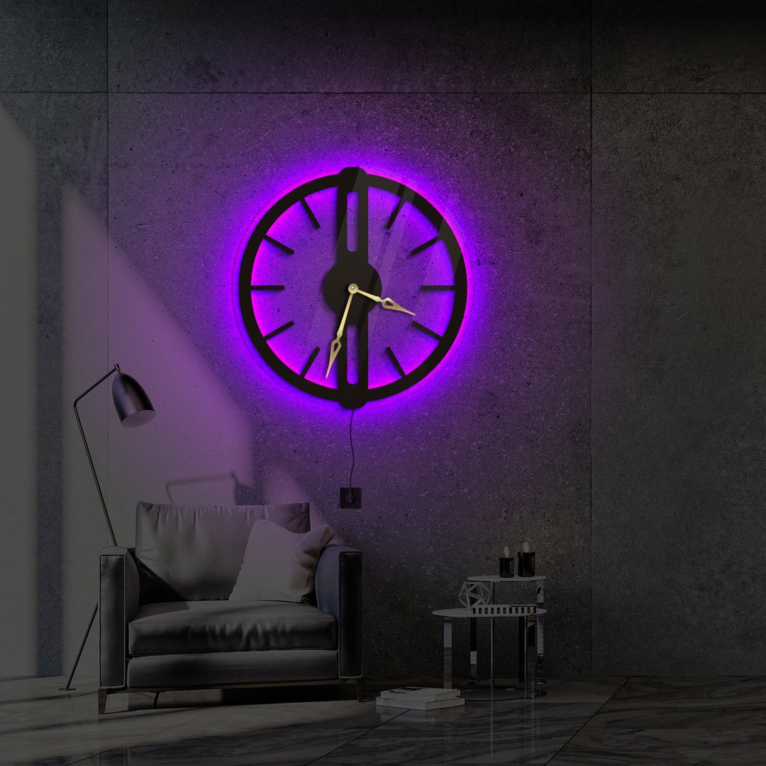 Neon Wall Clock, Wall Clock With Led Light, Modern Wall Clock Unique ...