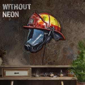 Firefighter Helmet Neon Sign, Firefighter Led Sign, Firefighter Artwork ...