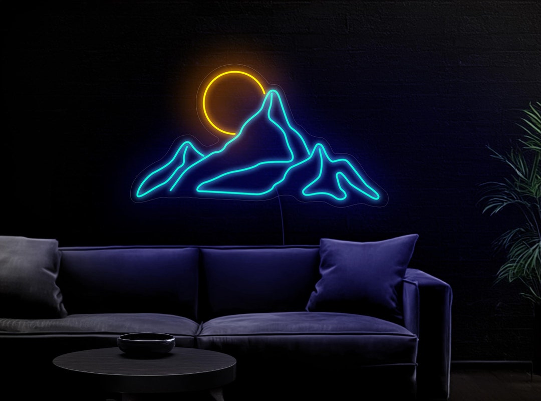 Mountain Neon Sign, Mountain and Sunset Sign, Mountain Led Sign ...