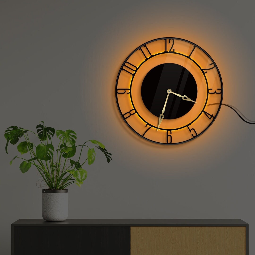 Wall Clock Led Lighted, Wall Clock With Numbers, Large Wall Clock for ...