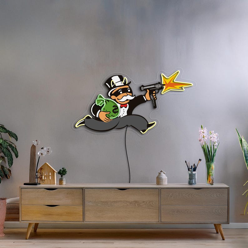 Monopoly Neon Sign, Mr. Monopoly With Gun Neon Sign, Monopoly Man Neon ...