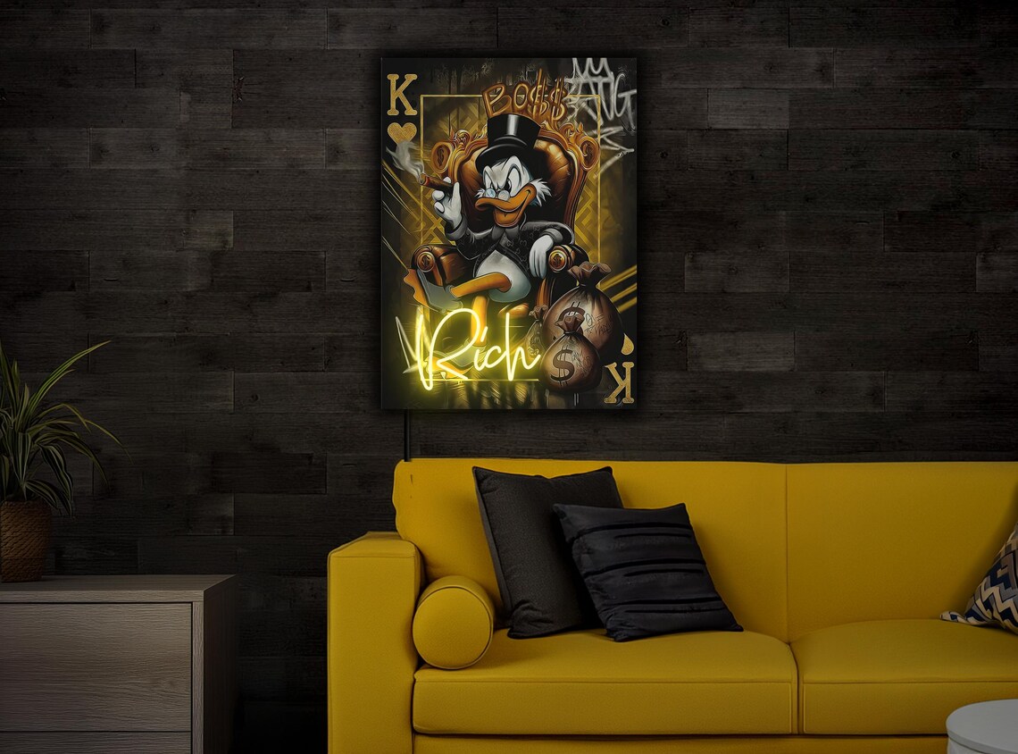Money Neon Sign, Rich Neon Sign, Scrooge Mcduck Pop Art Artwork, Dollar ...