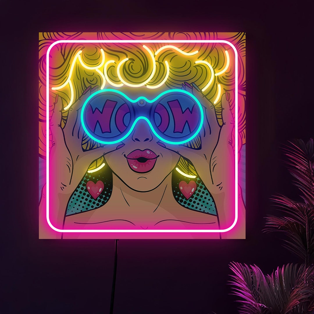 WOW Lady Pop Art, Comic Pop Art Neon Sign, Woman Neon Sign, Girl Print ...
