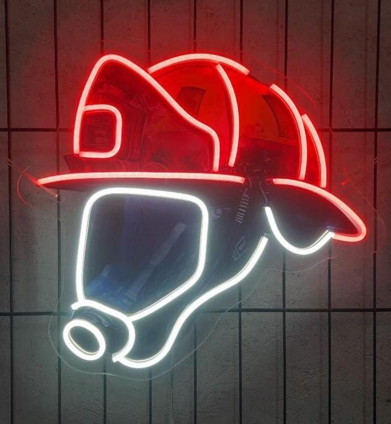 Firefighter Helmet Neon Sign, Firefighter Led Sign, Firefighter Artwork ...