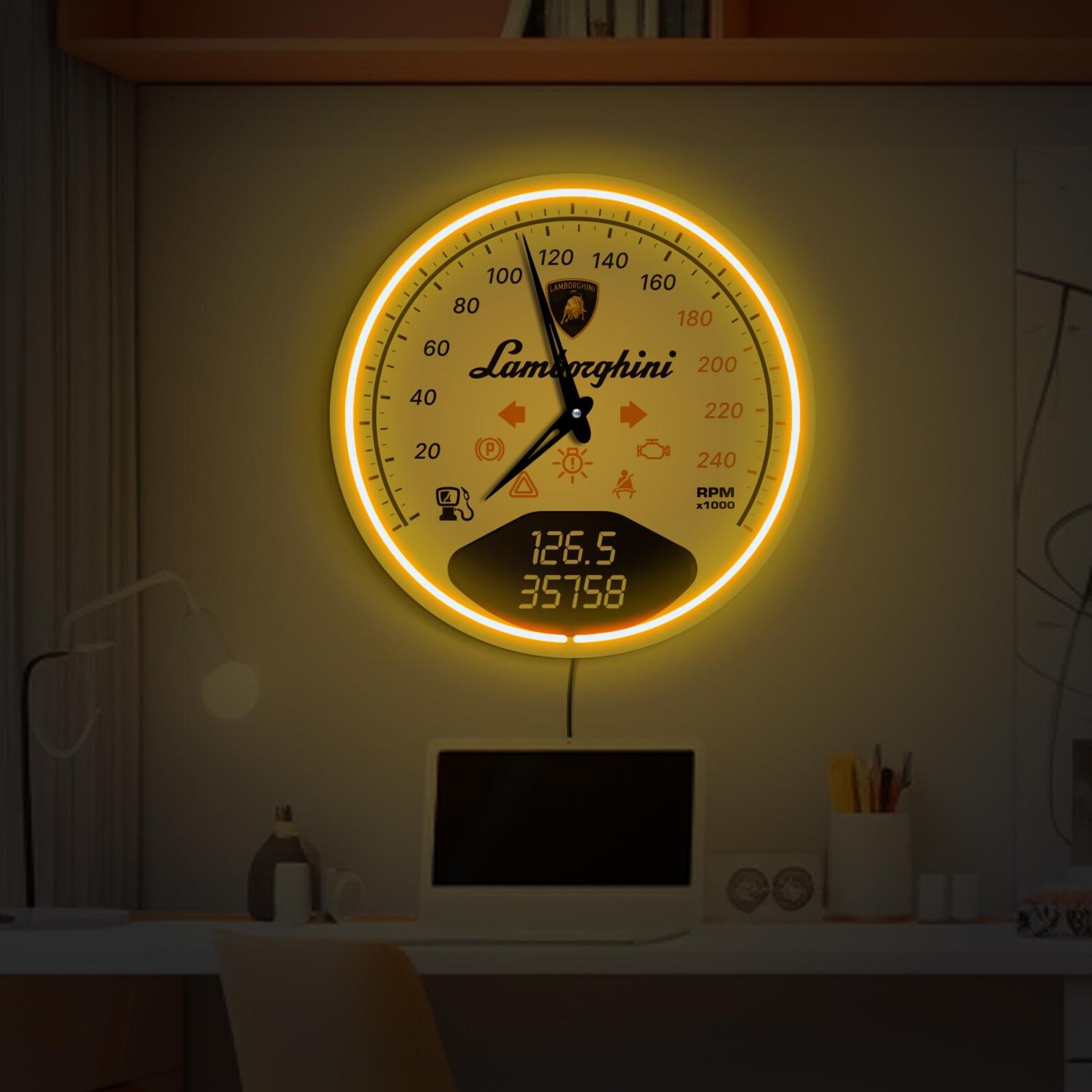 Lamborghini Neon Clock, Lamborghini Wall Clock, Speedometer Wall Clock ...