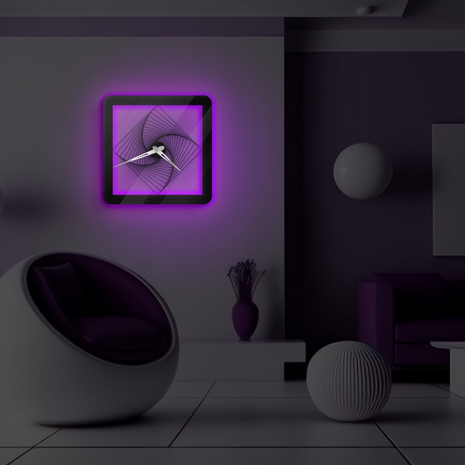 Square Wall Clocks Large, Minimalist Wall Clock, Led Wall Clock, Neon ...