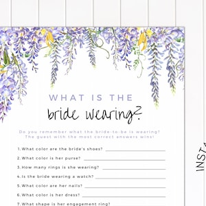 What is the Bride Wearing? Bridal Shower Game Printable, Wedding Shower ...