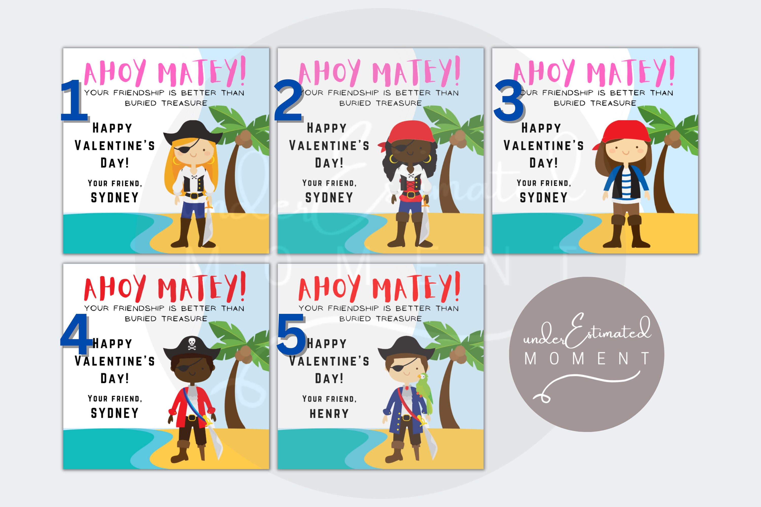 Pirate Valentine Cards, Ahoy Matey Kids Valentine Card, School ...