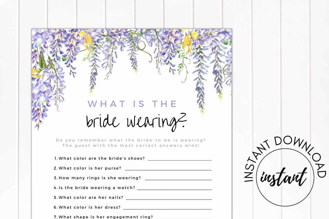 What is the Bride Wearing? Bridal Shower Game Printable, Wedding Shower ...