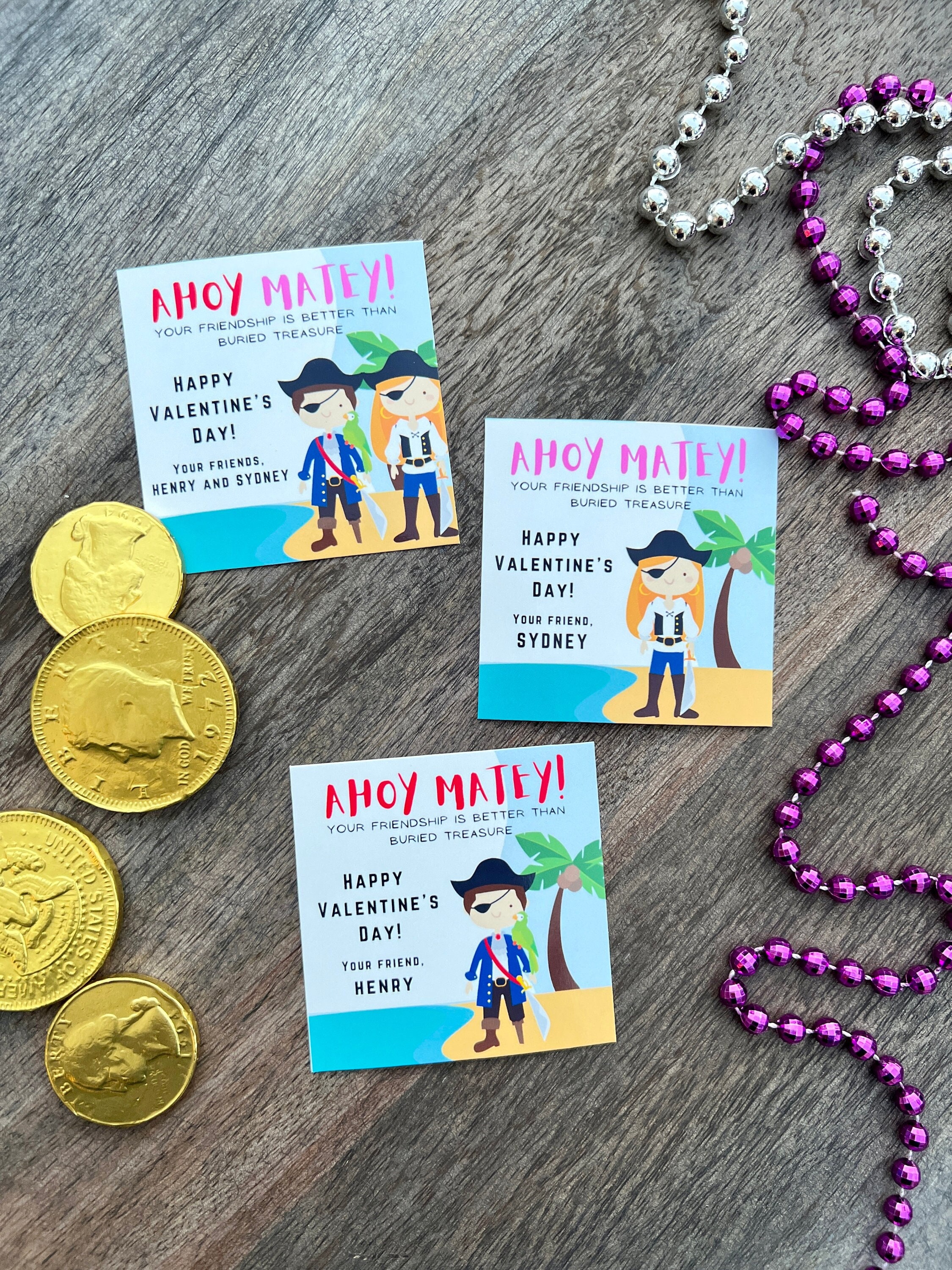 Pirate Valentine Cards, Ahoy Matey Kids Valentine Card, School ...