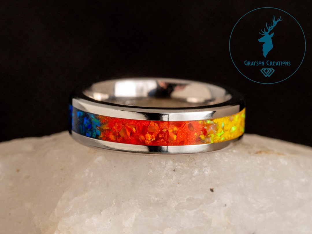 Opal Aroace Pride Wedding Ring - Handmade LGBTQ Jewellery - Aromantic ...