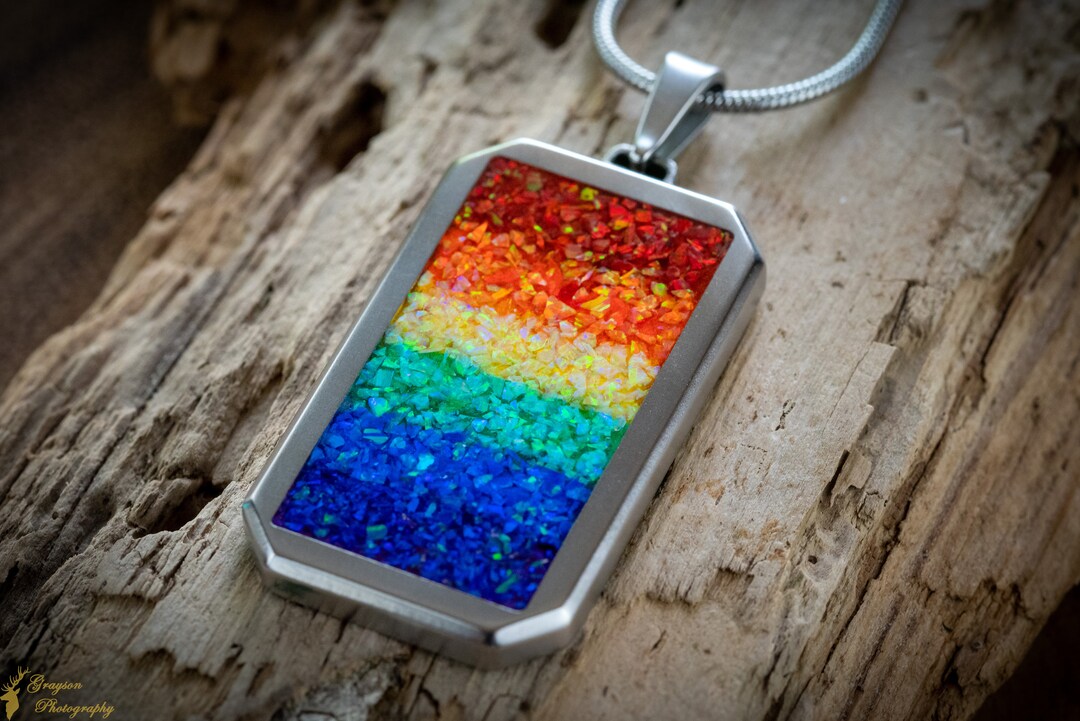 Rainbow Pride Dog Tag - LGBTQIA+ Steel Necklace With Titanium Pendant ...