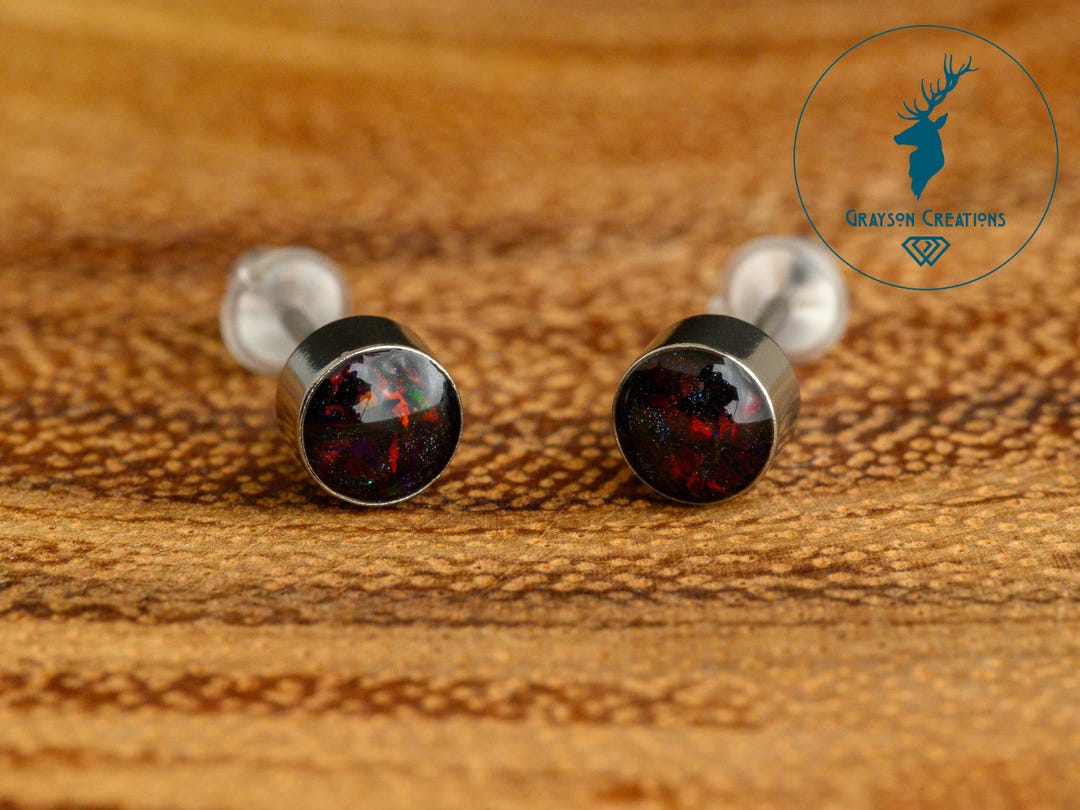 Handmade Molten Black Opal Stud Earrings – Stainless Steel, 5mm - Etsy