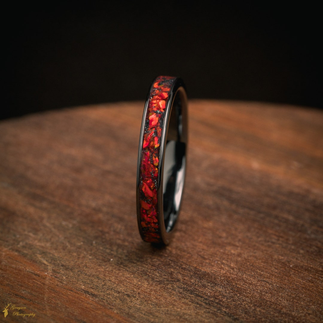 Cherry Coke Ring Red and Black Opal Ring Black Ceramic Handmade ...
