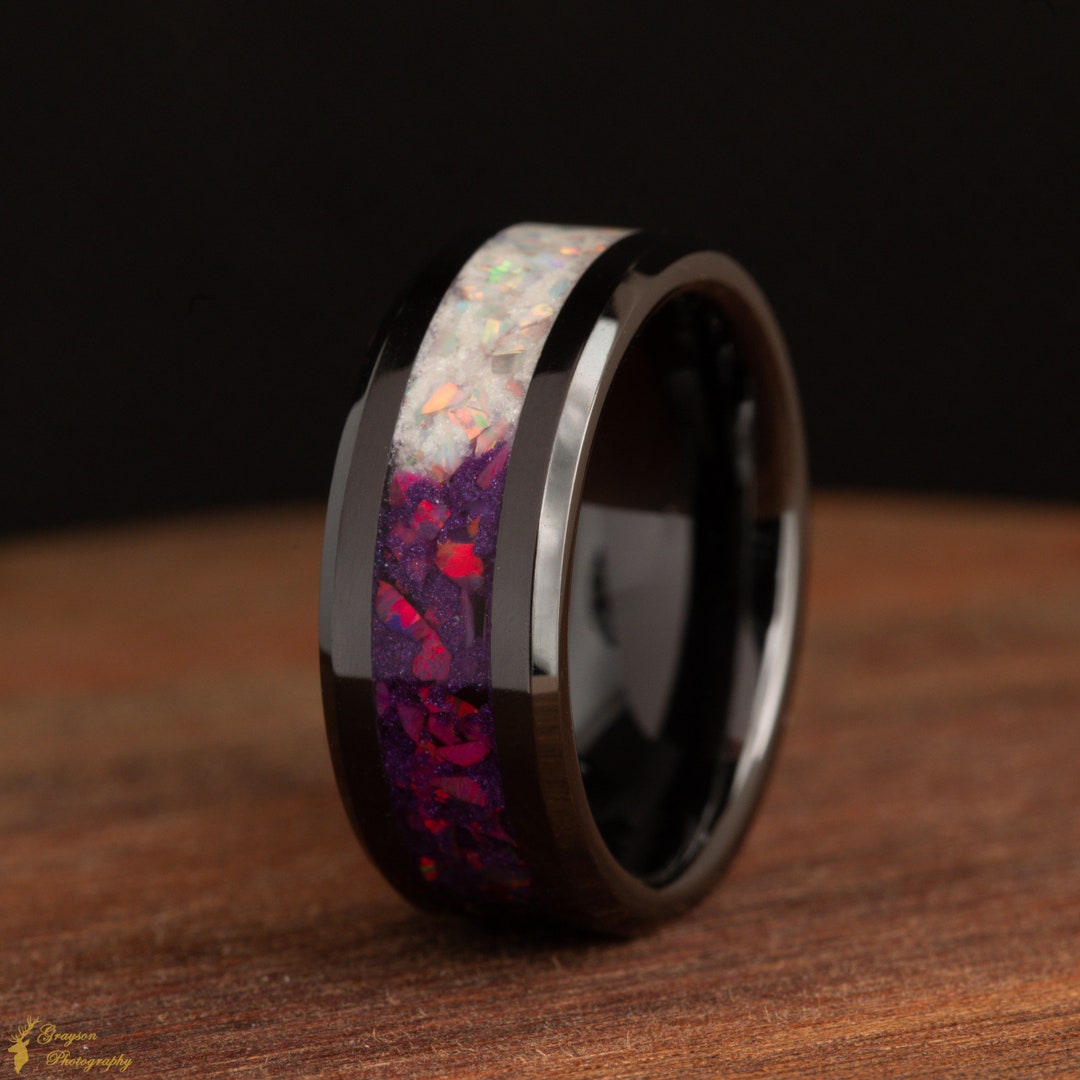 Asexual Pride Personalised Wedding Ring • Handmade Custom Opal Gemstone ...