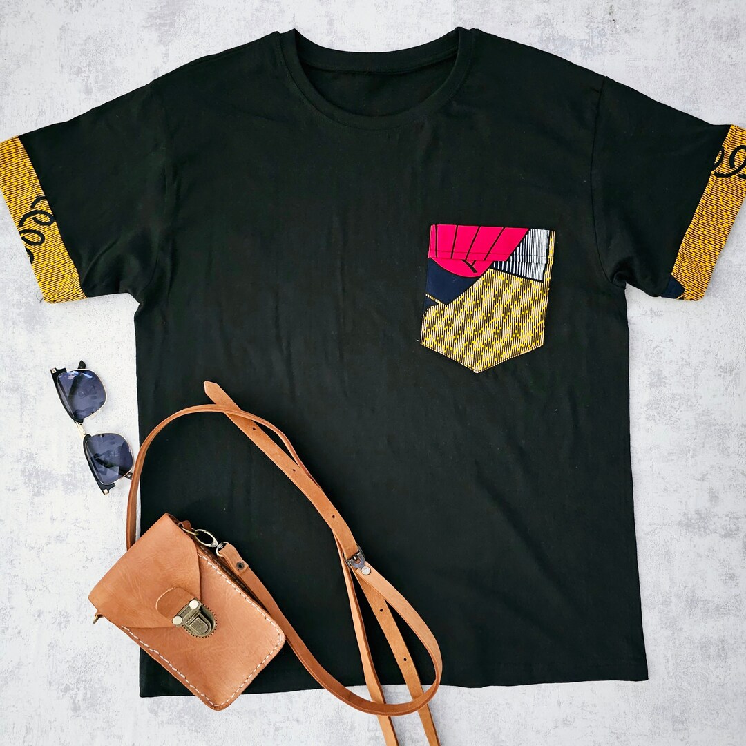 Africa Print Detailed T-shirt | Bogolan Print Detail and Pocket - Etsy