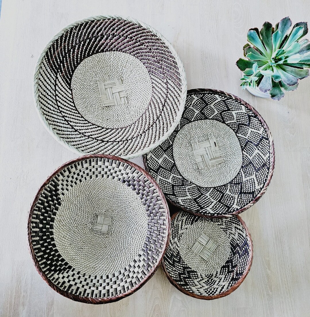 Set of 4 Handmade African Wall Baskets Zimbabwe Baskets Boho Wall Decor ...
