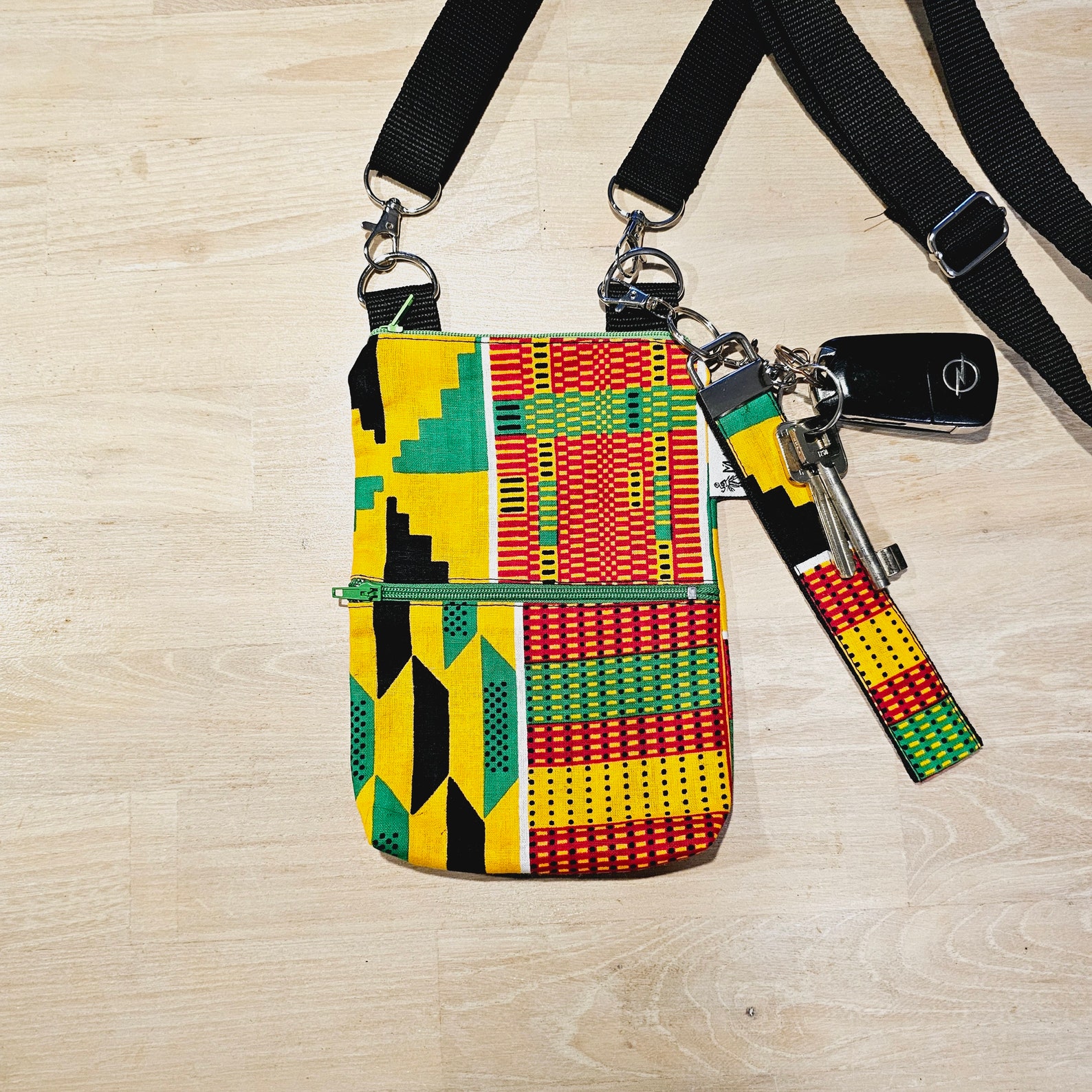 Handmade Phone Bag and Keyfob Set | African Ankara Print Fabric | Vegan ...