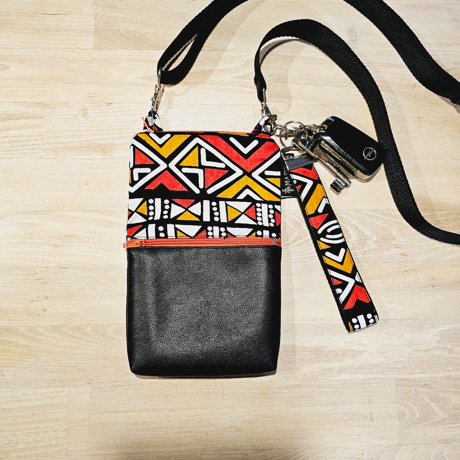 Handmade Phone Bag and Keyfob Set | African Ankara Print Fabric | Vegan ...
